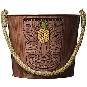 Brown Metal Tiki Ice Bucket - 10" - Perfect for Luau & Hawaiian-Themed Parties (1 Pc.)