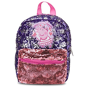 Peppa Pig Mini Backpack for Girls for Kindergarten & Elementary School, 10 Inch, Flip Sequins Patch, Adjustable Straps, Lightweight Travel Bag for Kids