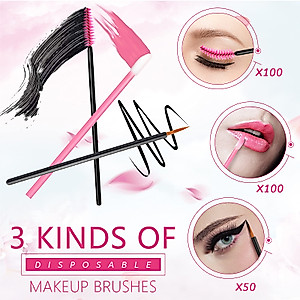 268 Pieces Disposable Makeup Tools Kit, Includes Eyeliner Brushes Makeup Short Waterproof Cape Stainless Steel Palette Mascara Wands Lipstick Applicators Plastic Organizer Box Bag Armband Cleaner