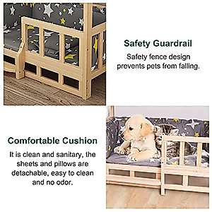 HYDT Solid Wood Frame Pet Cot for Large/Small Dogs,Elevated Dog Bed with Guardrail,Stairs&Mattress,Double-Layer Pet Bed for Cat (Size : 105x60x80cm/41.3x23.6x31.5in)