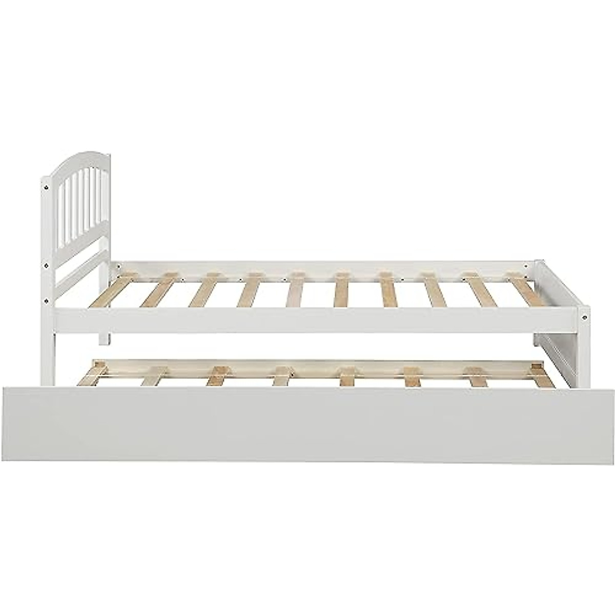 Harper & Bright Designs Twin Bed Frame with Trundle, Twin Bed Frame with Headboard, Wood Twin Platform Bed with Pull Out Trundle for Kids, Guest Room,No Box Spring Needed,White