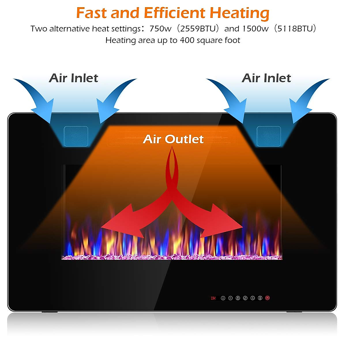 ORALNER Electric Fireplace 30 Inch, Recessed & Wall Mounted Fireplace Heater with 12 Flame Effects, 5 Brightness, Remote Control & 8H Timer, Overheating Protection, 750W/1500W, Black (30 Inches)