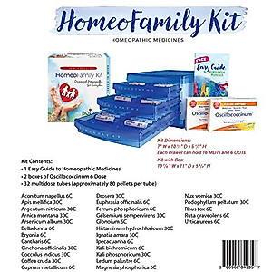 Boiron HomeoFamily Kit with The Essentials - 32 Assorted Homeopathic Tubes, 12 Oscillococcinum Doses, and a Handy Storage Case