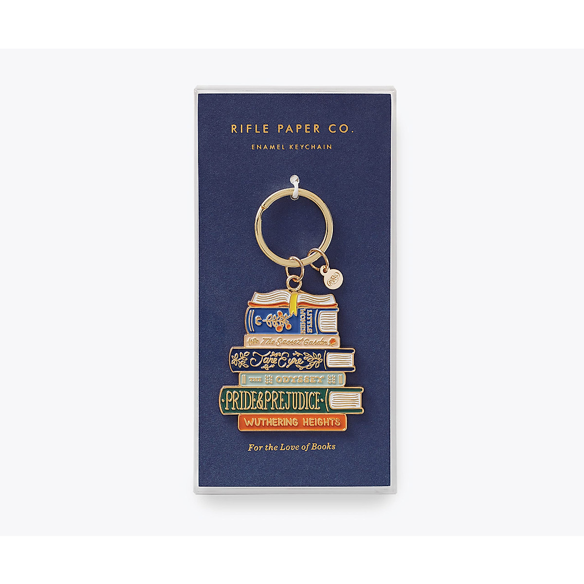RIFLE PAPER CO. Book Club Enamel Keychain - 1" Brass Keyring Charm, Polished Enamel with a Glossy Finish, 2.4" L x 1.75" W, Perfect for Any Book Lover's Keys
