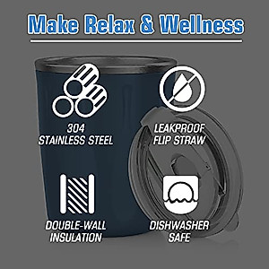 Rhovam Cooling Cup with Lid for Wine/Whisky/Beverages, 8.5 Oz Double Walled Silicone + Stainless Steel Freezable Drink Set of 1 (Blue)