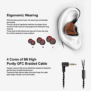 Famedy in-Ear Monitors in Ear Headphone Earbuds Wired Earphone Dual Drivers Headphone with MMCX Detachable Cables,Noise-Isolating Comfort Earbud for Musicians Sports Headphone Earphones (Wood Grain)