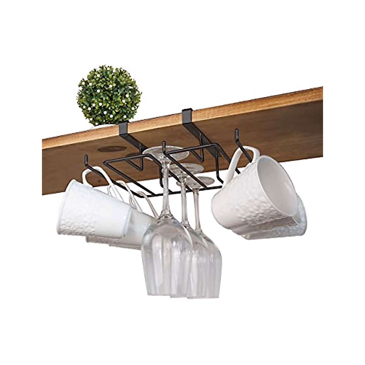 Bafvt Wine Glass And Mug Holder - Stemware Rack Under Cabinet - 304 Stainless Steel Hanger Storage Shelf, Fit for The Cabinet 0.8“ or Less (Black, 18cm-3 Rows)