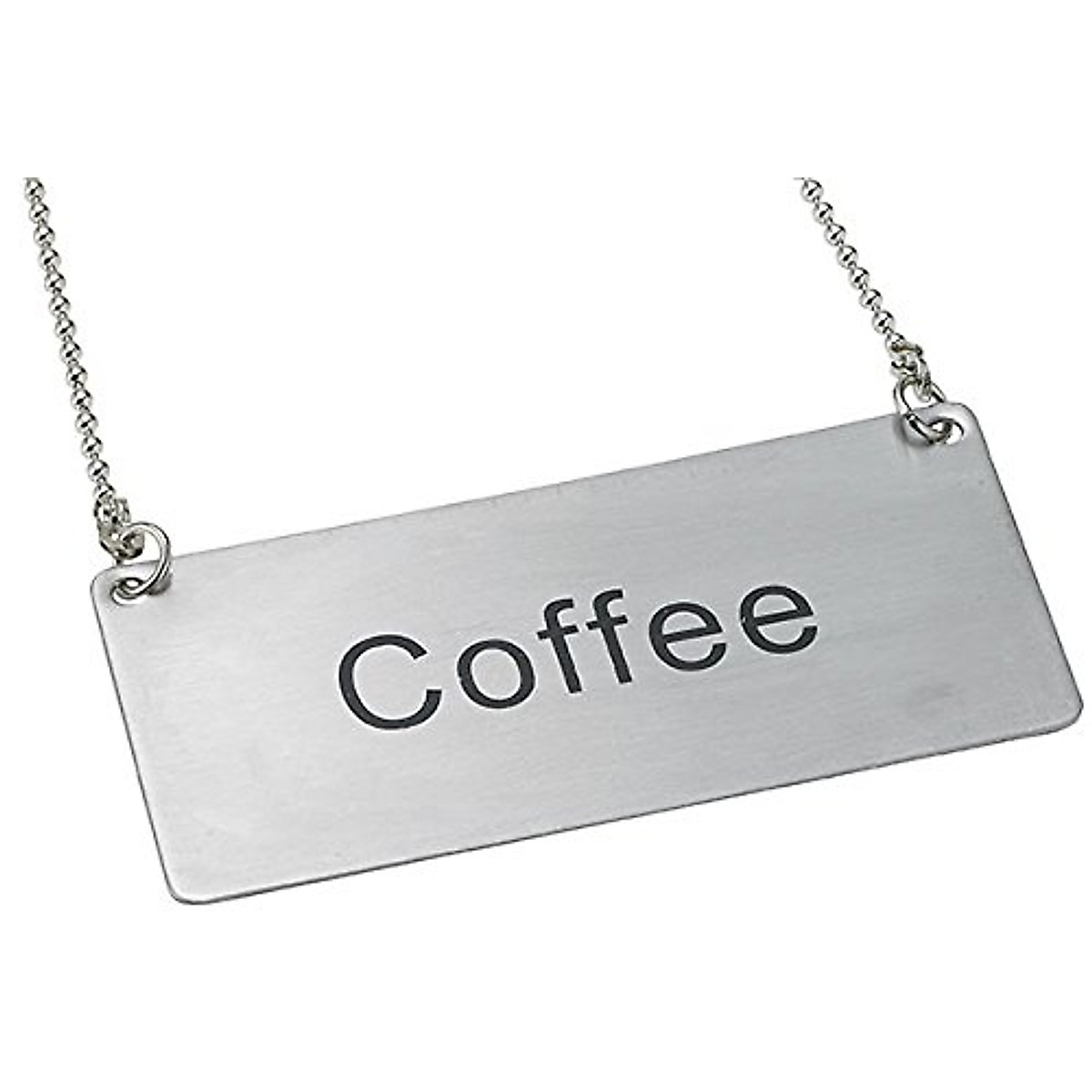LeRose Stainless Steel Chain Signs ~ Set of 5 ~"Coffee","Decaf","Hot Water","Hot Tea","Iced Tea" ~ 3-1/2" x 1-3/4" Beverage Table Display Signs