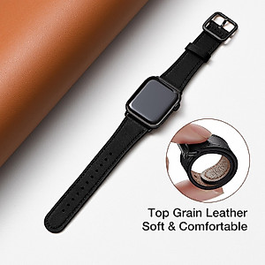 MNBVCXZ Compatible with Apple Watch Band 38mm 40mm 41mm 42mm 44mm 45mm 46mm 49mm Women Men Genuine Leather Replacement Strap for iWatch Series 10 9 8 7 6 5 4 3 2 1 SE Ultra (Black/Black)