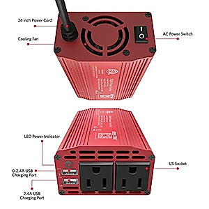 BESTEK 300W Power Inverter DC 12V to 110V AC Car Inverter with 4.2A Dual USB Car Adapter