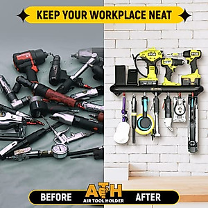 AT Universal Air Tools Holder with 7 Slots - Alitis Heavy Duty Garage Power Tool Organizer Wall Mount Plastic Cordless Power Tool Organizer and Storag