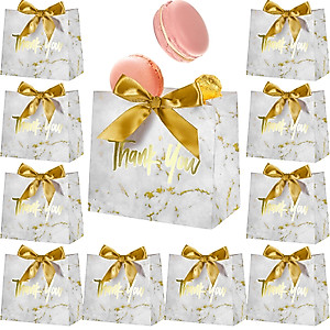 Leinuosen 12 Pcs Small Thank You Gift Bag, Party Favor Bags, Bridal Shower Gift Bags for Guests, Gift Wrap Bags Wedding Baby Shower Birthday Party Supplies(Marble, Gold,7 x 6.3 x 3.9 Inch)