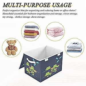 Krafig Cartoon Funny Animal Frog Foldable Storage Box Large Cube Organizer Bins Containers Baskets with Lids Handles for Closet Organization, Shelves, Clothes, Toys