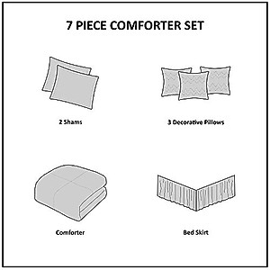 Madison Park Hampton Luxe Comforter Set-Modern Stitching Design All Season Down Alternative Cozy Bedding with Matching Shams, Decorative Pillow, Queen (90 in x 90 in), Plum 7 Piece