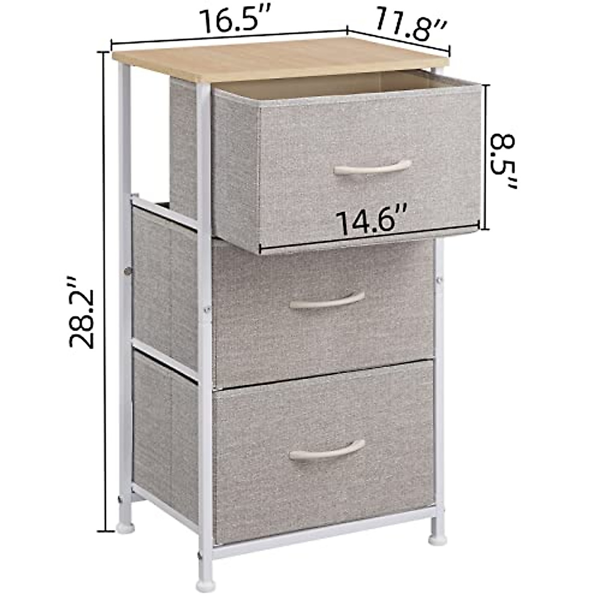 Somdot Small Dresser for Bedroom with 3 Drawers, Storage Chest of Drawers with Removable Fabric Bins for Closet Bedside Nursery Laundry Living Room Entryway Hallway, Grey/Natural Maple