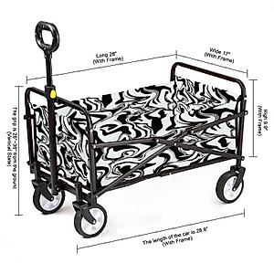 Outdoor Collapsible Wagon Black White Zebra Camping Shopping Garden Cart Heavy Duty Wagon Adjustable Portable Utility Folding Wagon with Wheels