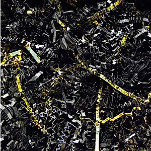 Crinkle Cut Paper Shred Filler Black & Gold for Gift Wrapping & Basket Filling - (1/2 LB)