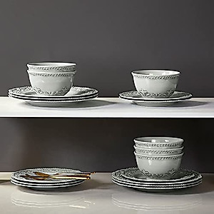 TP Dinnerware Set, Dinner Service for 6 with Bowls and Salad Dinner Plates,18-Piece Melamine Dishes Set (Gray)