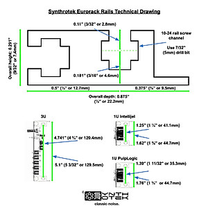 3U Eurorack Bracket Ears 104HP Rails, 50 Slide Nuts by Synthrotek: Modular Rackmount Ears