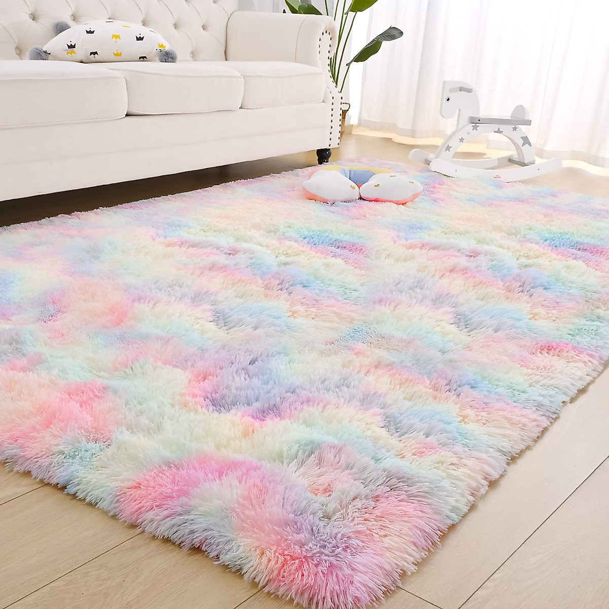 Zareas Cream White Area Rug for Living Room 5x8 Feet Fluffy Rug Shaggy Throw Rug for Bedroom Nursery Kids Playroom Dorm Indoor Modern Soft Large Fuzzy Plush Rug Furry Carpet Home Decor