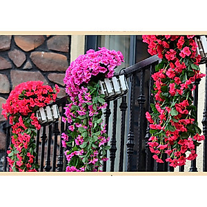 MIGUOR Artificial Decoration Silk Cloth Violet Flowers Basket Fake Hanging Wall Decor Artificial Vines Plastic Flower Basket Home Hotel Wedding Garden Decor Outdoor Building Decor (Rose red)