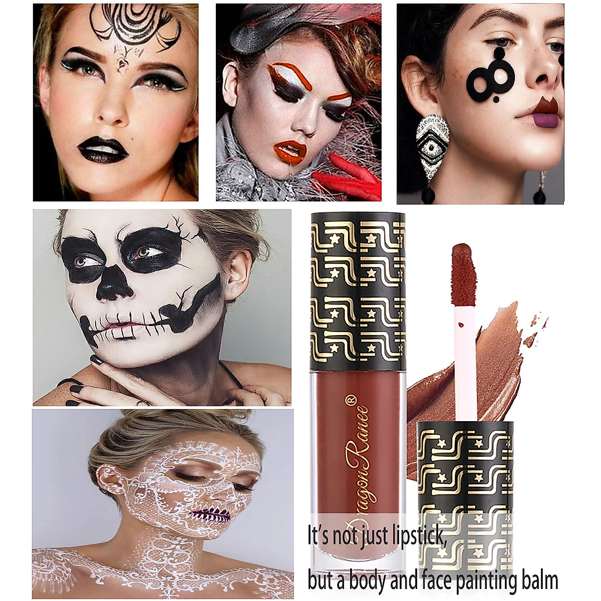 Easilydays Halloween Dark Matte Liquid Lipstick for Women, Long Lasting Waterproof Lip Gloss, Face Body Painting, Vivid Vampire Lip Stain for Masquerade, Party Goth Makeup, Cosplay (#05 Olive Green)