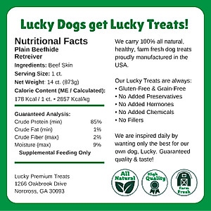 Lucky Premium Treats Plain Retriever Rawhide Sticks – All-Natural Rawhide Dog Treats for Large Dogs, Gluten Free Premium Large Dog Treats (14 Chews)