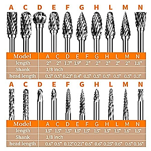 Carbide Burr Set, Die Grinder Bits, 20 Pcs 1/8" Shank Double Cut Tungsten Carbide Rotary Burrs Set Compatible with Dremel for Metal Carving Wood Working Engraving Polishing