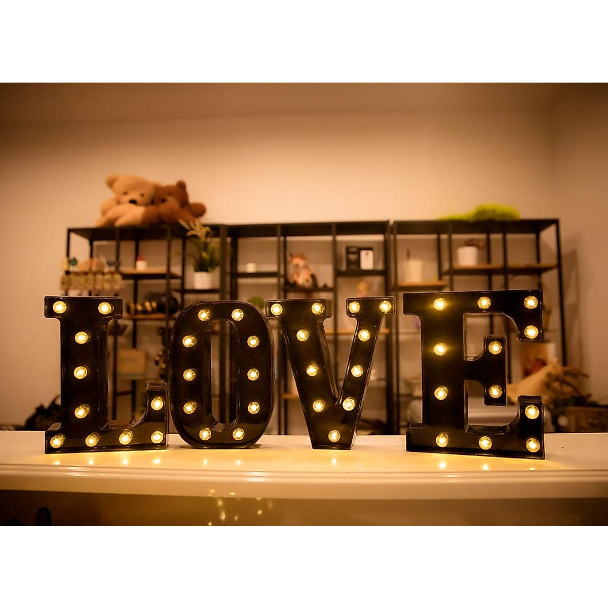 Foaky Black LED Marquee Number Lights Sign Light Up Marquee Number Lights Sign for Night Light Wedding Birthday Party Battery Powered Christmas Lamp Home Bar Decoration