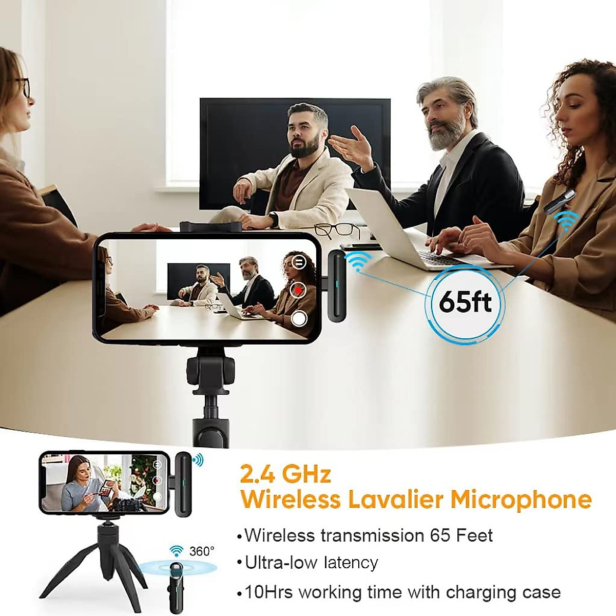 Jassco Wireless Lavalier Microphone for Android USB C Phone, Noise Reduction Lapel Mic Clip with Charging Case Recording, YouTube, Facebook LiveStream, Vlog, TikTok (No APP or Bluetooth Needed), DX01