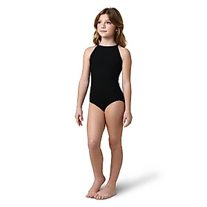 DANZNMOTION by Danshuz Girl's Plush Halter Leotard (Black, 12-14) - 2465C