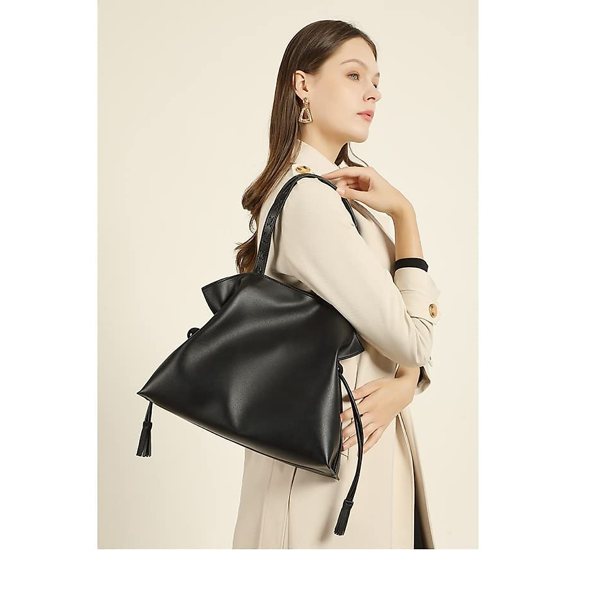 iFeiCho 2023 New Leather Material Women's Fashion Commuter Shoulder Tote Bag, Black, Brown, Coffee (Brown)