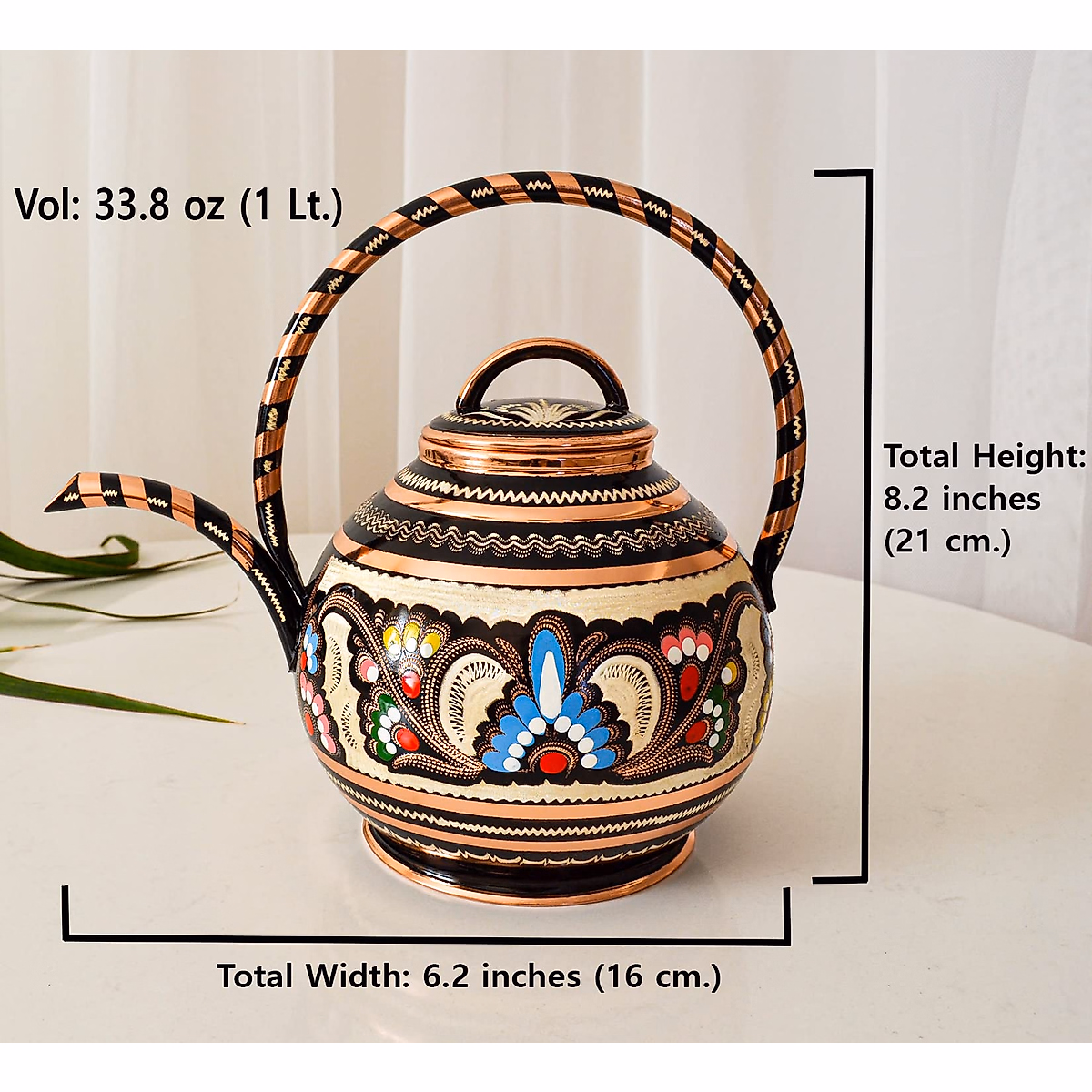 Gneric Copper Flower Watering Can,Pure Copper Pitcher,Handmade Copper Watering Pot,Mini Plant Watering Pot,Copper Watering Can for Flower (Patterned)