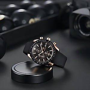 BENYAR Classic Fashion Quartz Chronograph Watch Casual Sport 30M Waterproof Leather Band Mens Watches (Golden Black)