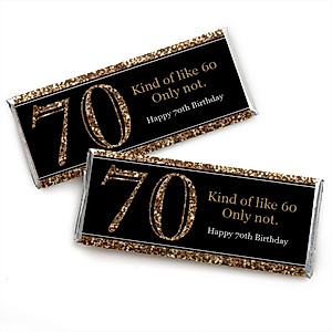 Big Dot of Happiness Adult 70th Birthday - Gold - Candy Bar Wrappers Birthday Party Favors - Set of 24