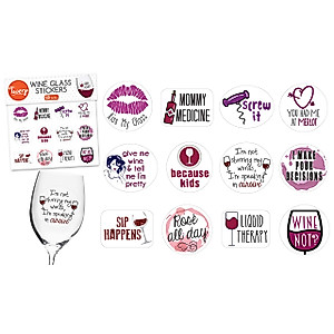 Twerp Funny Wine Glass Markers | Stickers for Stemless Wine Glasses | Set of 12 Static Cling, REUSABLE Stickers | Funny Wine Party Supplies | Great Alternative to Wine Charms