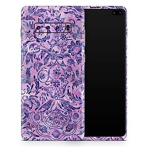 DesignSkinz Purple Damask Watercolor Pattern Protective Vinyl Decal Wrap Skin Cover Compatible with The Samsung Galaxy S20 (Screen Trim & Back Glass Skin)