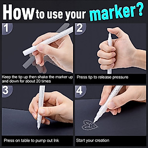 White Paint Pen Acrylic Marker: 8 Pack 0.7mm White Paint Marker for Metal, Art, Wood, Black Paper, Plastic, Ceramic, Metallic, Rock Painting, Drawing, Extra Fine Point, Ideal for Artist & Students