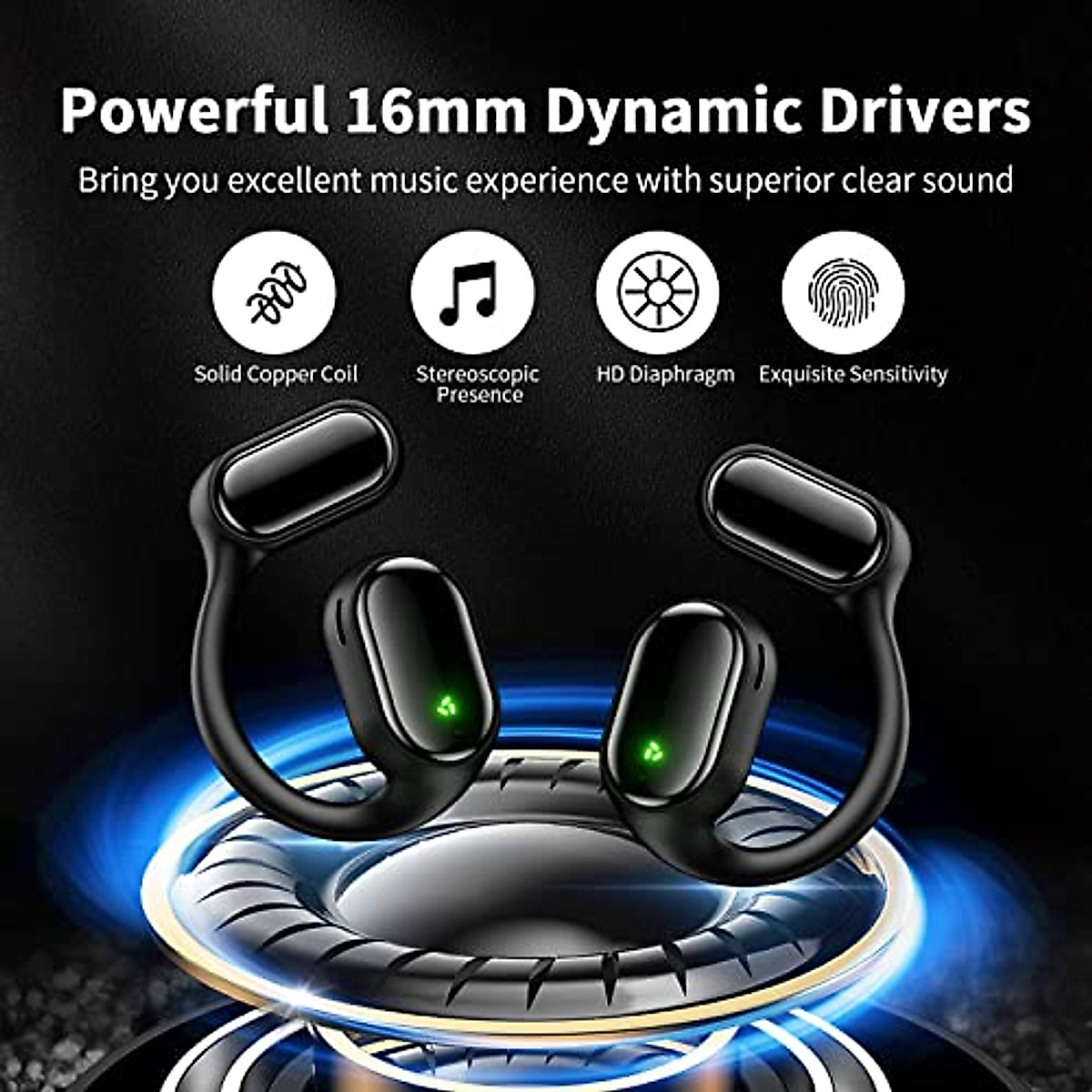 Open Ear Wireless Earbuds for iPhone 14 Pro Max 13 COOYA Bluetooth 5.3 Headphones with Dual 16mm Dynamic Drivers 32H Playtime IPX5 Waterproof Sport Headsets for Samsung Galaxy S22 Ultra Flip 4 Pixel 7