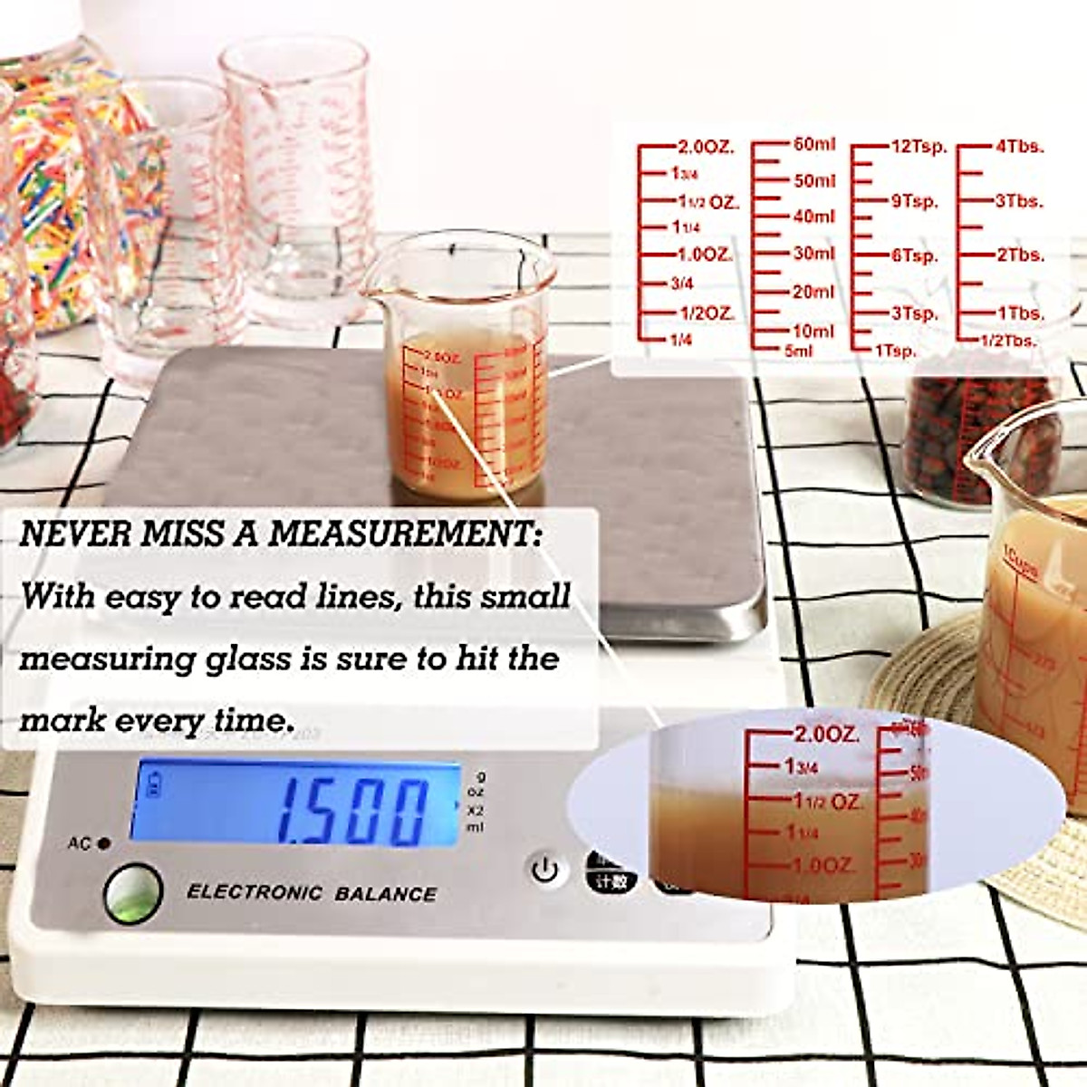 High Borosilicate Glass Measuring Cup Set-V-Shaped Spout，Includes 60ml(2OZ), 120ml(4OZ), and 250ml(8OZ) Glass Measuring Beaker for Kitchen or Restaurant, Easy to Read
