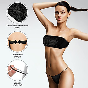 Geyoga 100 Pcs Women Disposable Underwear Set,Disposable Bras and Thong Panties for Spa,Disposable Strapless Underwear Spray (Black)