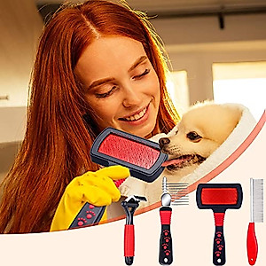 4 Pieces Pet Comb Dog Dematting Comb Poodle Brushes for Grooming Pet Cat Dematting Comb Cleaning Slicker Brush Pet Steel Comb Pet Grooming Tool Dematting Comb for Removing Hair Knots Dogs Pets