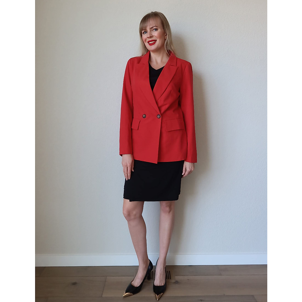 luvamia Women Casual Long Sleeve Lapel Oversized Work Blazer Boyfriend Jacket True Red Blazer for Women Plus Size Blazer Womens Casual Blazer Size X-Large Fits Size 16 / Size 18