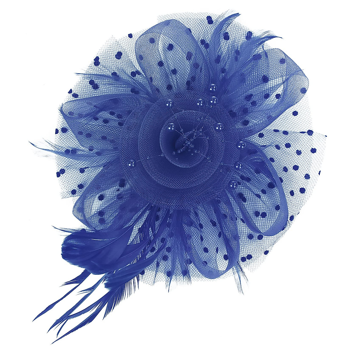 Komorebi Fascinators Hat for Women Tea Party Hats Flower Mesh Ribbons Feathers Clip Kentucky Derby Headwear Navy One Size