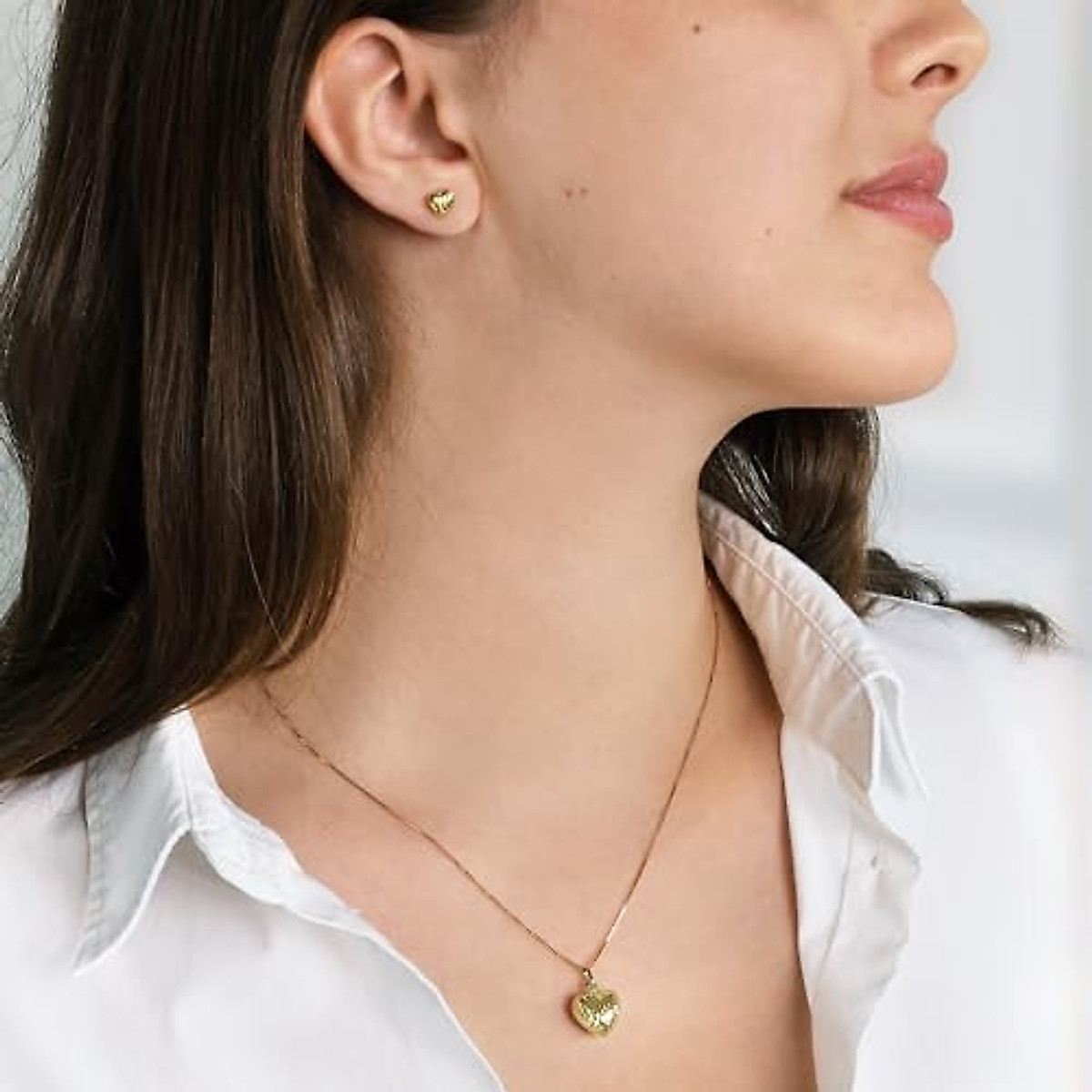 Lucchetta - Women's 14k Gold Puffed 3D Heart Pendant | Necklace 16+2" | Italian Jewelry from Italy