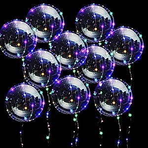 LED Light Up Balloons,10 Pcs 20'' Clear Bobo Balloons with String Lights Battery Operated LED Balloons Light Up Balloons for Party Glow Bubble Balloons for Christmas Wedding Valentines Day Halloween