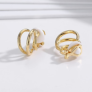 HAISWET Twisted Art Deco Hoop Small Stud Clip On Earrings For Women Teens Gold Tone