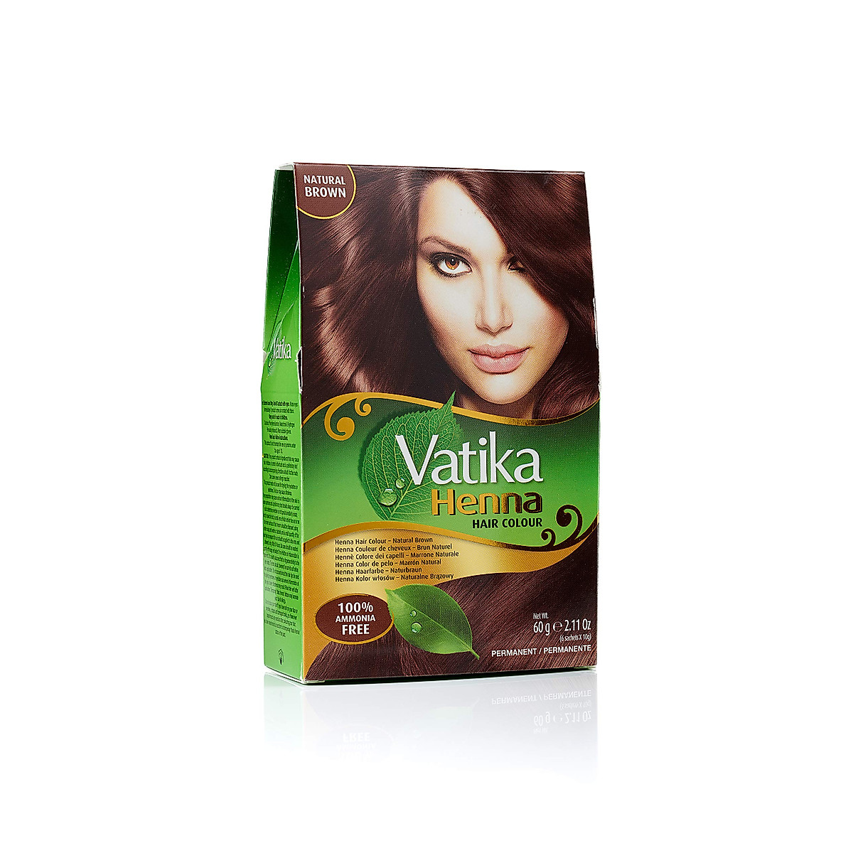 Dabur Henna Hair Color - Natural Brown, Henna Hair Dye and Conditioner, 0% Ammonia, 100% Grey Coverage, 6 Sachets X 10g