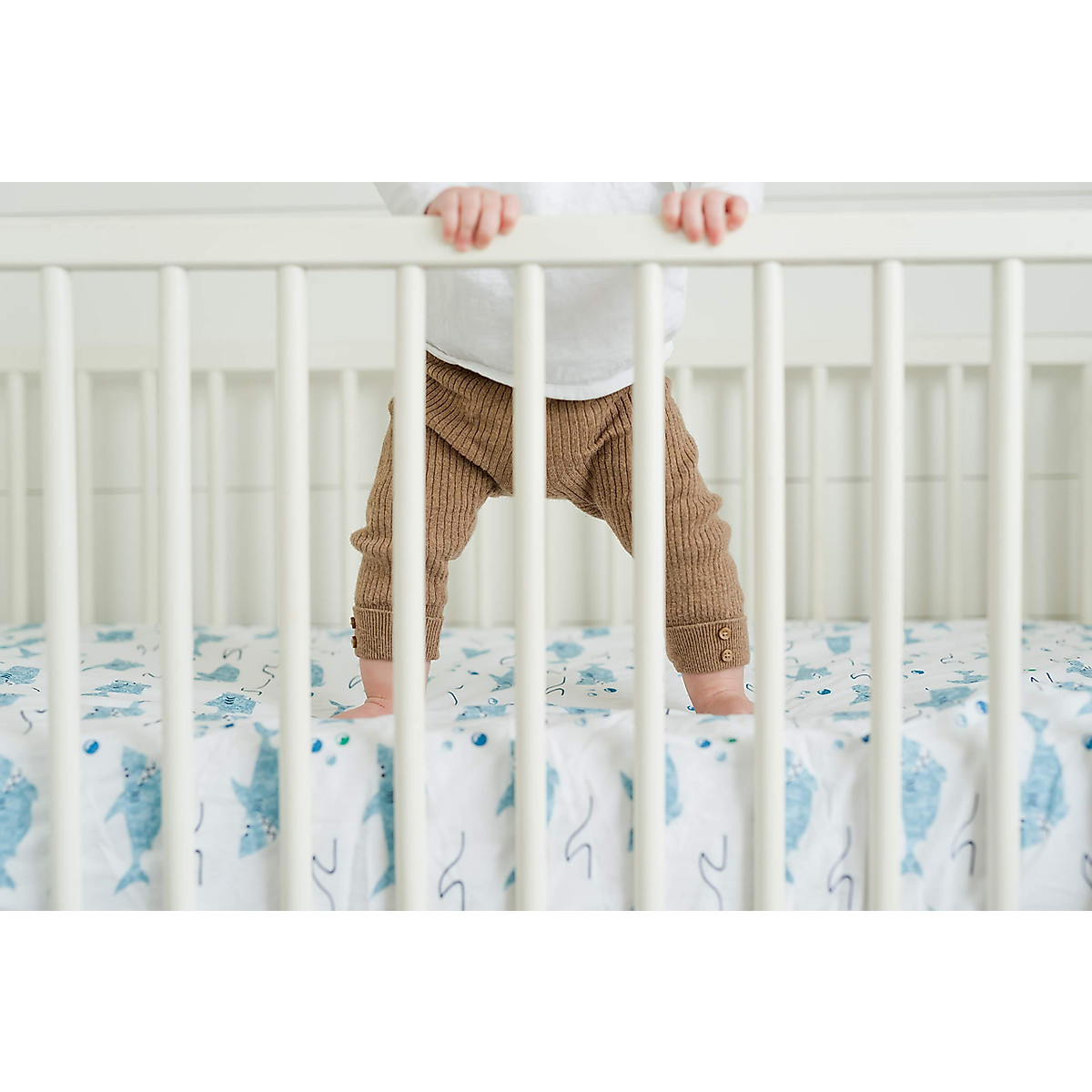 100% Cotton Fitted Crib Sheet - Premium Baby Bedding - Soft, Breathable & Durable - Shark Print