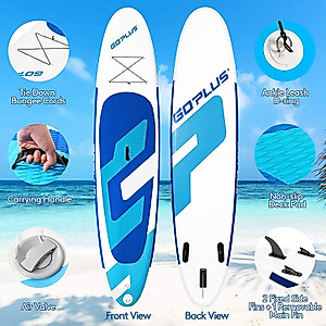 Goplus Inflatable Stand Up Paddle Board, 6” Thick SUP with Accessory Pack, Adjustable Paddle, Carry Bag, Bottom Fin, Hand Pump, Non-Slip Deck, Leash, Repair Kit (Blue, 10FT)